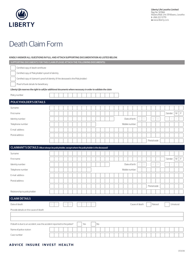 Death Claim Form | PDF | Insurance | Banks