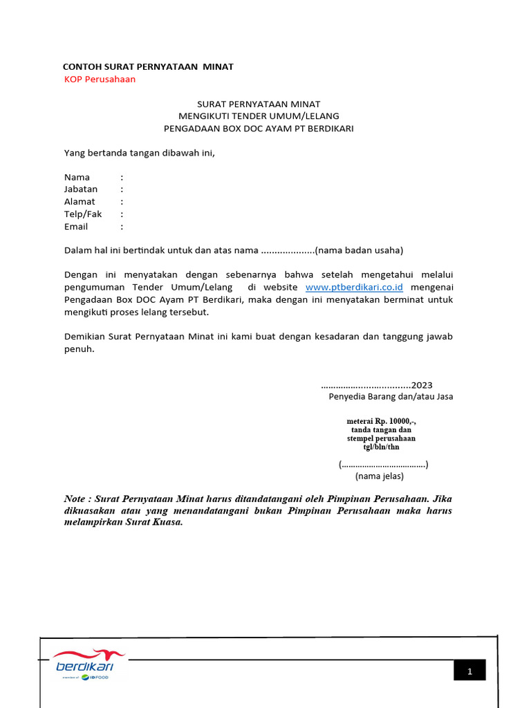 Contoh Surat Pernyataan Minat | PDF