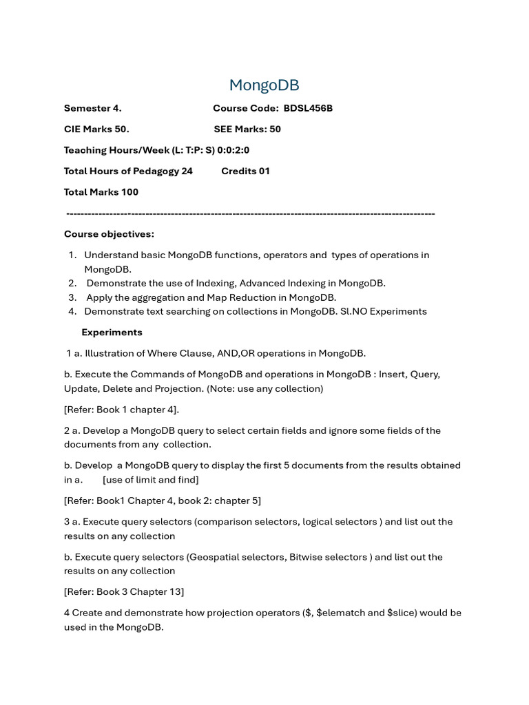 mongoDB Syllabus | PDF | Mongo Db | Information Technology Management