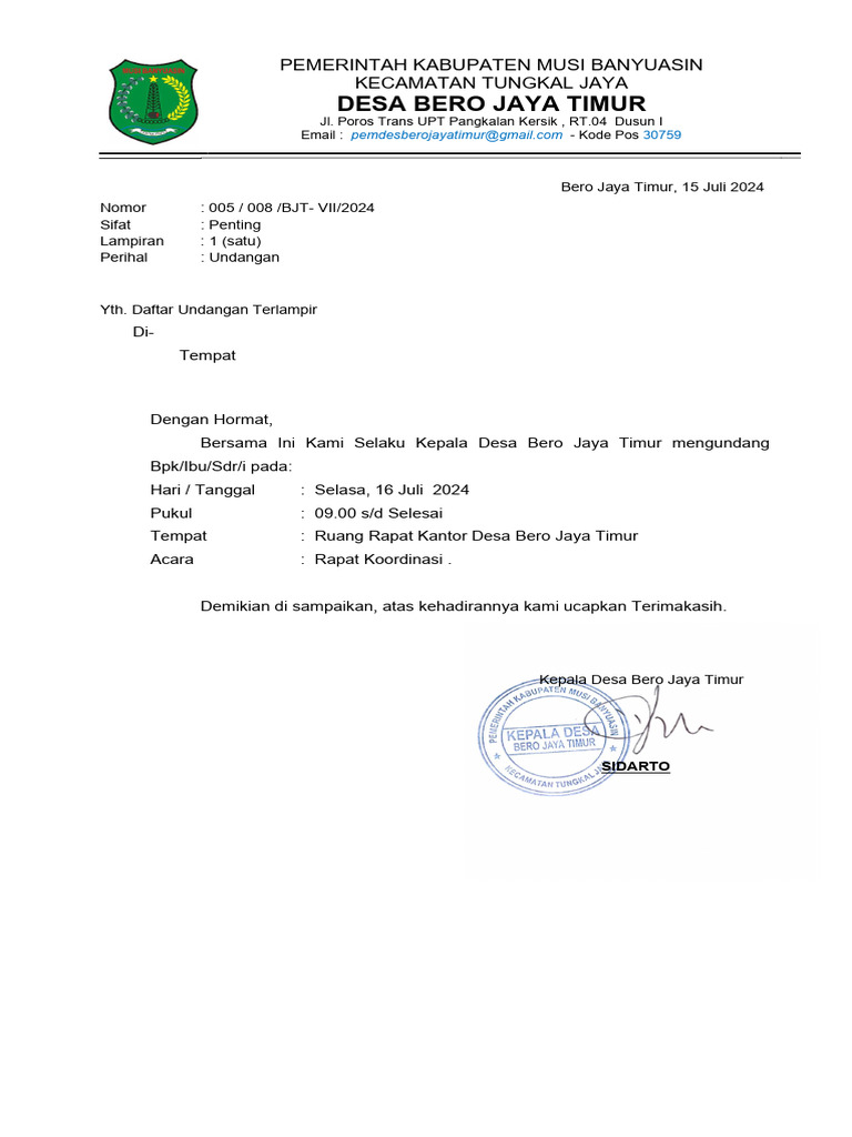 '' Undangan Rakor 2024 '' | PDF