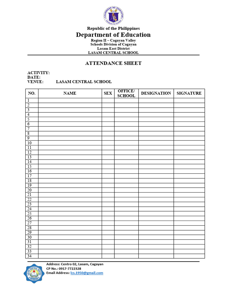 Lasam Central School Attendance Sheet | PDF
