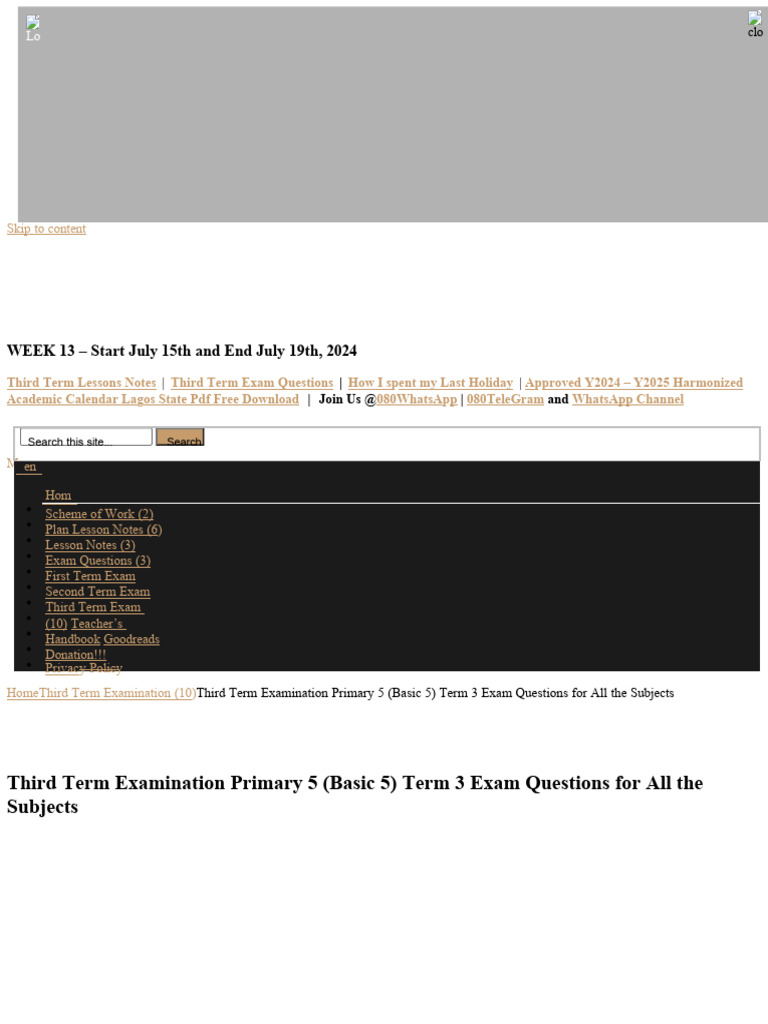 Third Term Examination Primary 5 (Basic 5) Term 3 Exam Questions For ...