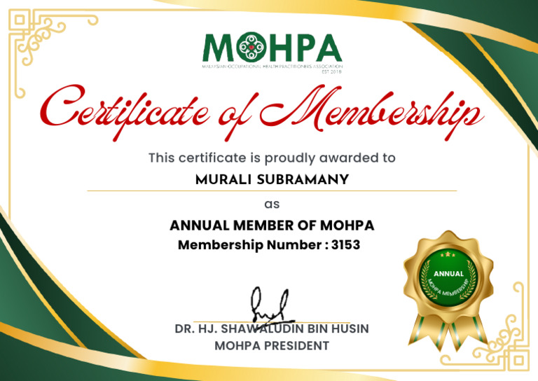 Mohpa Annual Membership Certificate - 153 | PDF