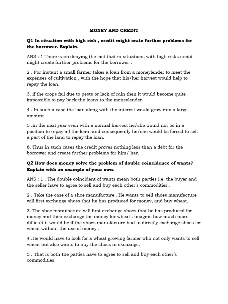 Money and Credit Questions | PDF | Loans | Reserve Bank Of India