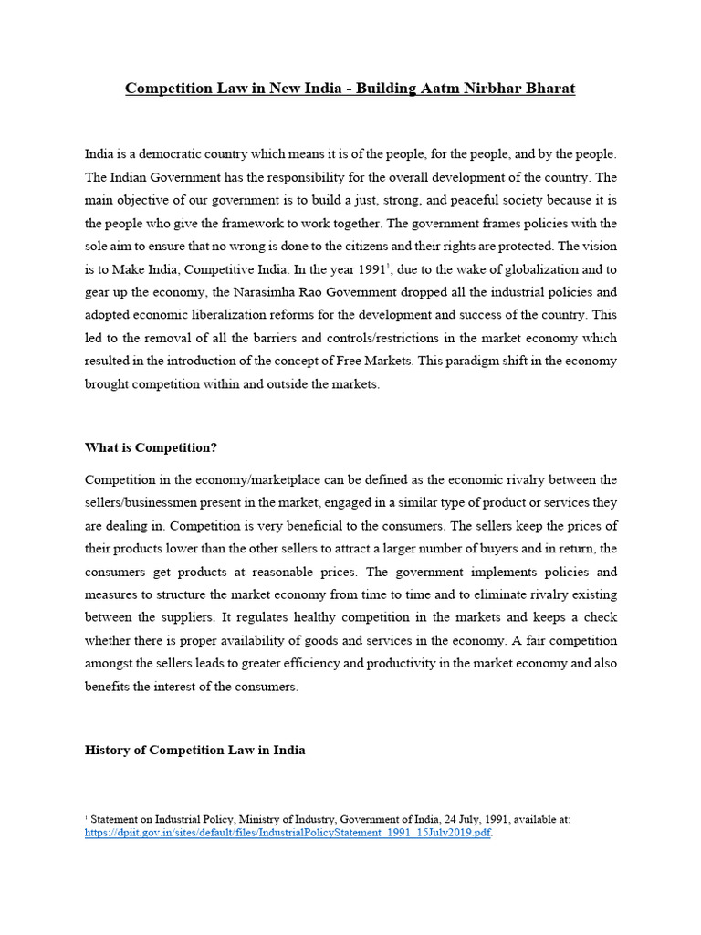 Competition Law and Aatm Nirbhar Bharat | PDF | Competition Law ...