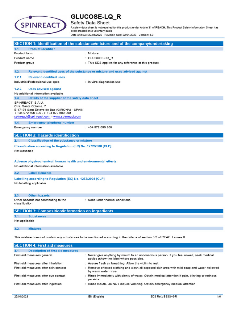 Glucose LQ 1 | PDF | Dangerous Goods | Toxicity