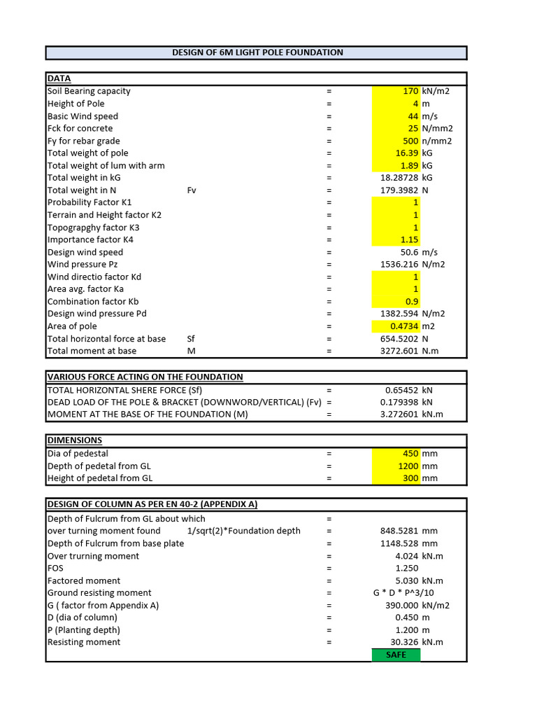 Light Pole Foundation Design Details | PDF | Earth Sciences | Civil ...