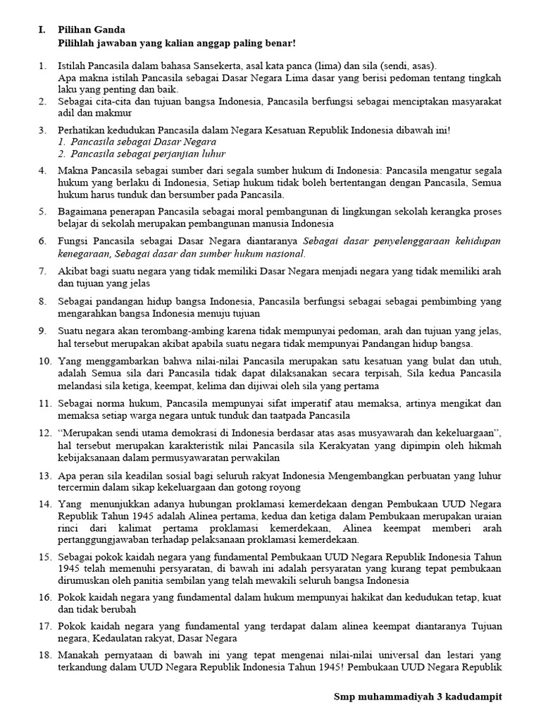 Kisi Kisi PKN Kls 8 | PDF