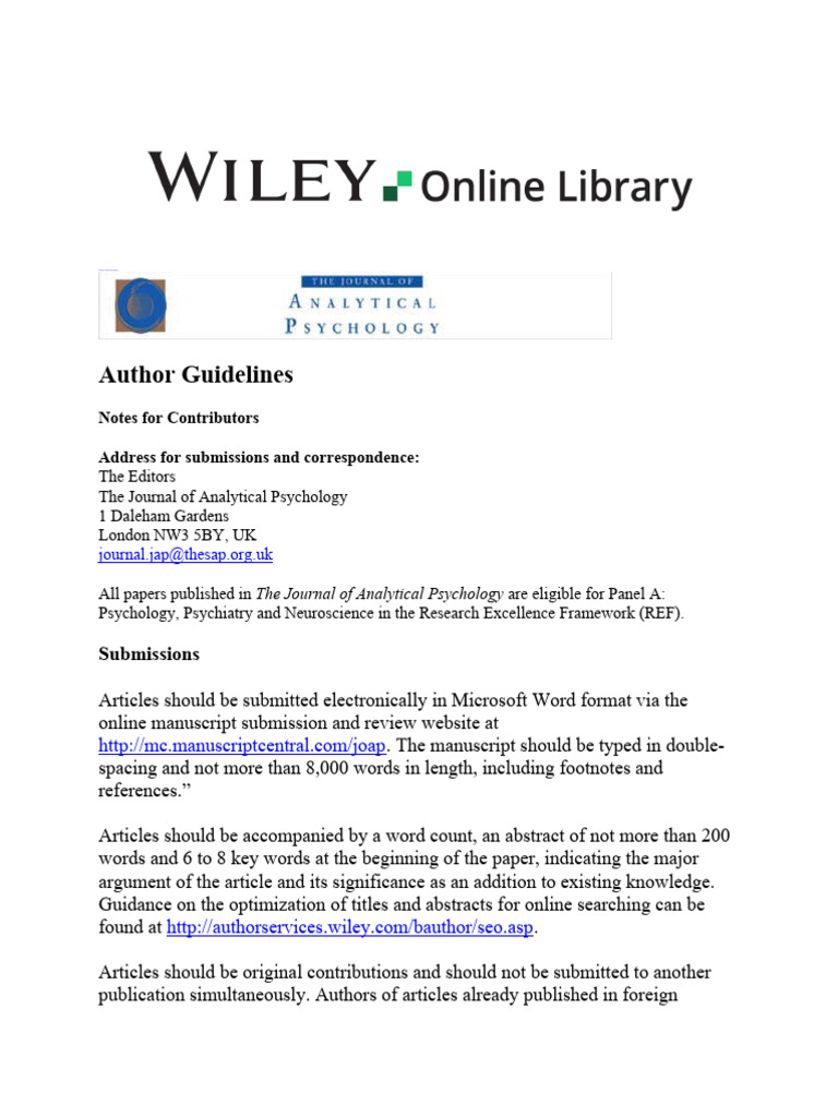 APPENDIX A - Journal of Analytical Psychology Guidelines | PDF ...