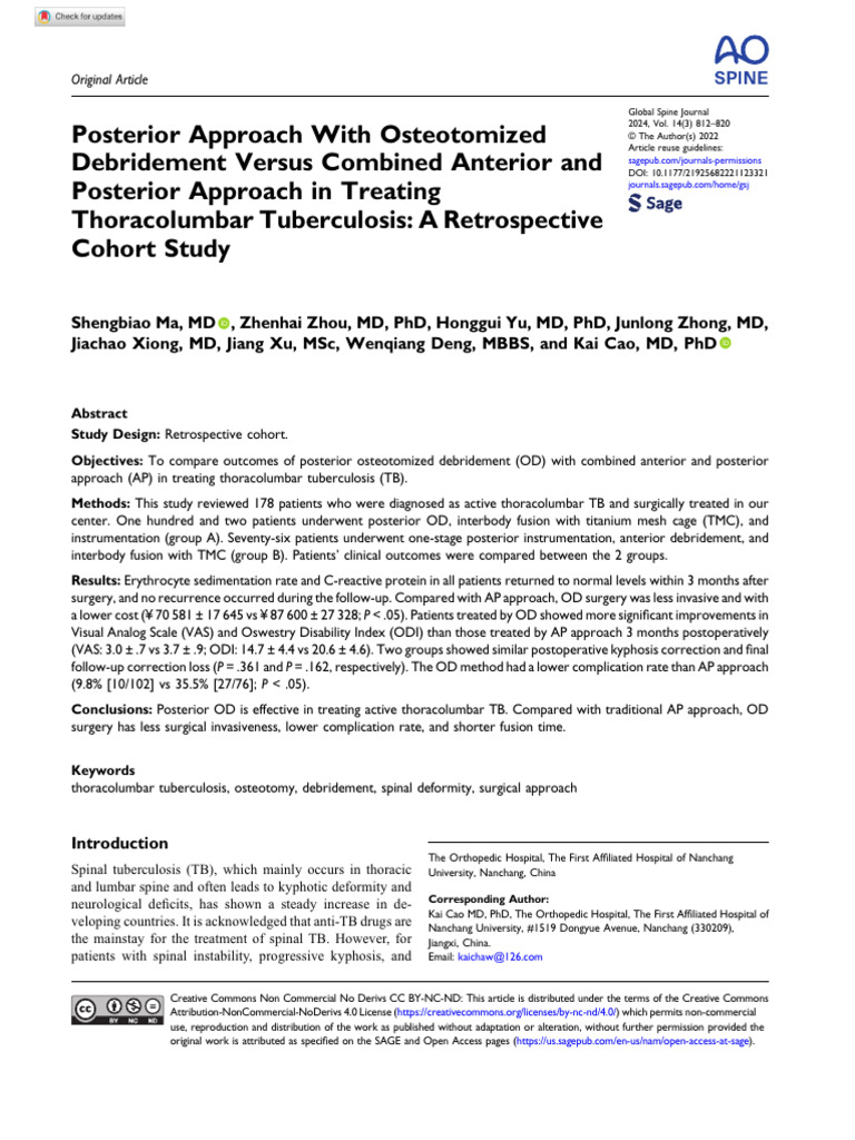 Ma Et Al 2022 Posterior Approach With Osteotomized Debridement Versus