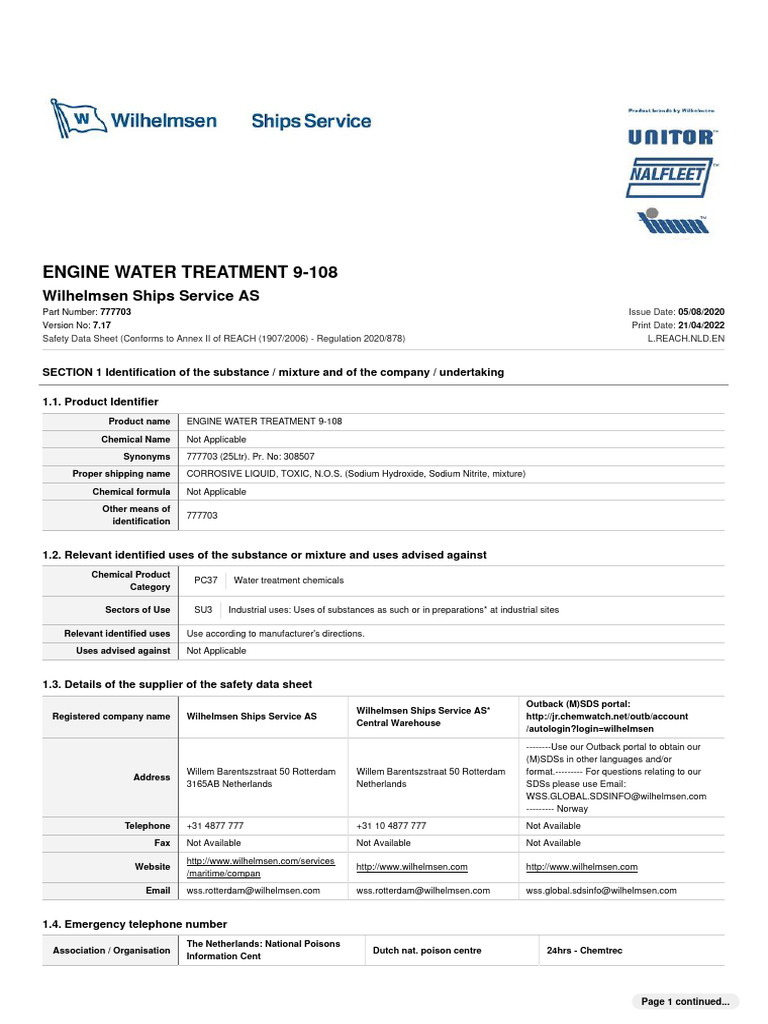 MSDS Engine Water Treatment 9-108 PDF | PDF | Toxicity | Safety