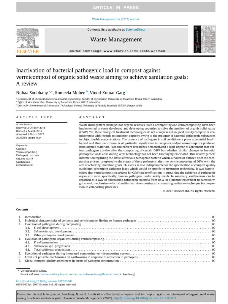 Inactivation of Bacterial Pathogenic Load in Compost Against ...