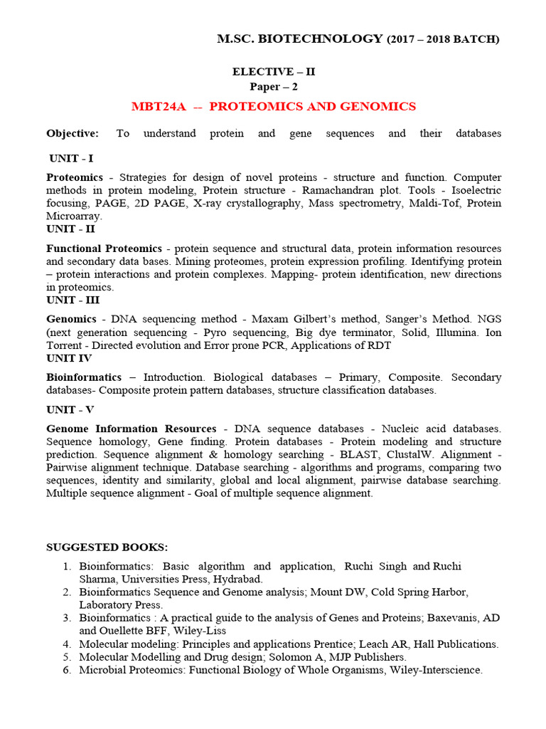 Mbt24a Syllabus | PDF | Dna Sequencing | Bioinformatics