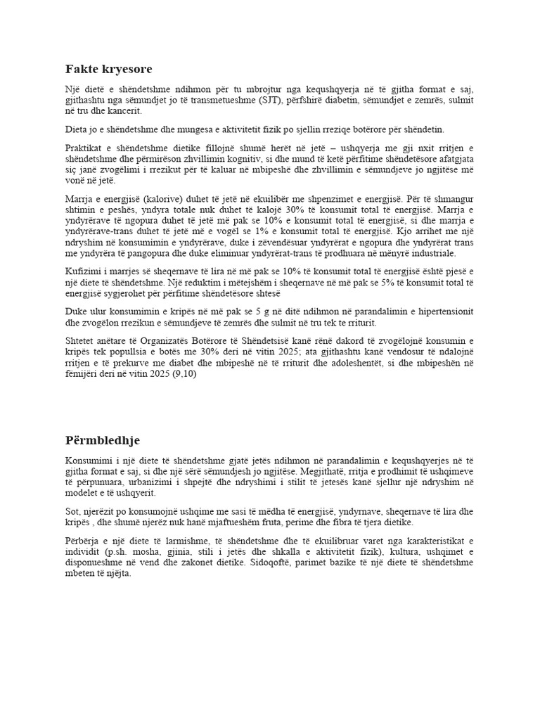 Fakte Kryesore Mbi Ushqyerjen e Shendetshme | PDF