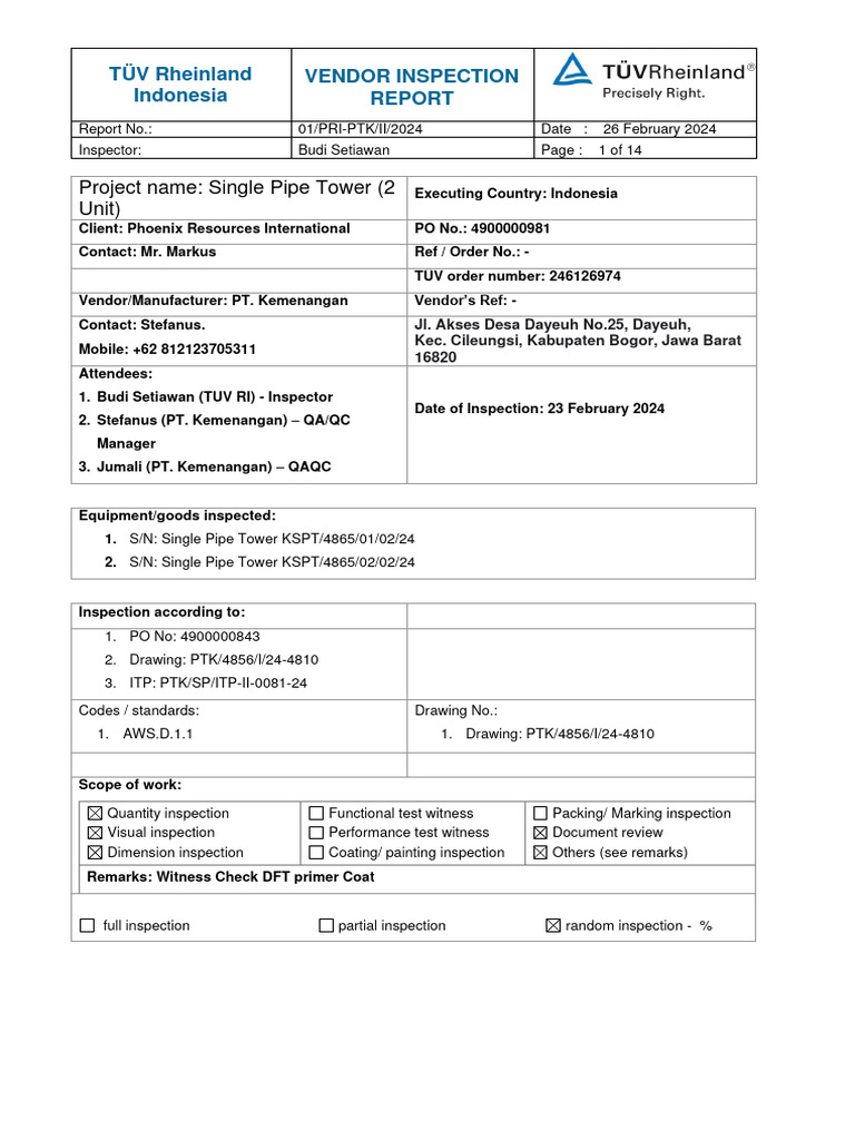 Vendor Inspection Summary | PDF