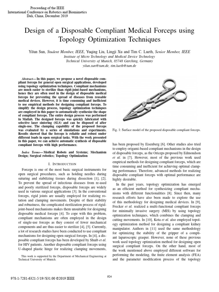 Design of A Disposable Compliant Medical Forceps Using Topology ... Design of A Disposable Compliant Medical Forceps Using Topology ...