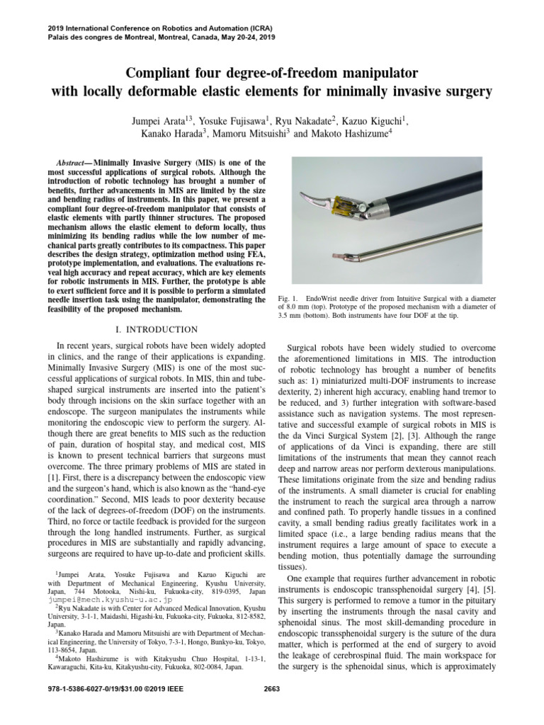 Compliant Four Degree Of Freedom Manipulator With Locally Deformable Elastic Elements For