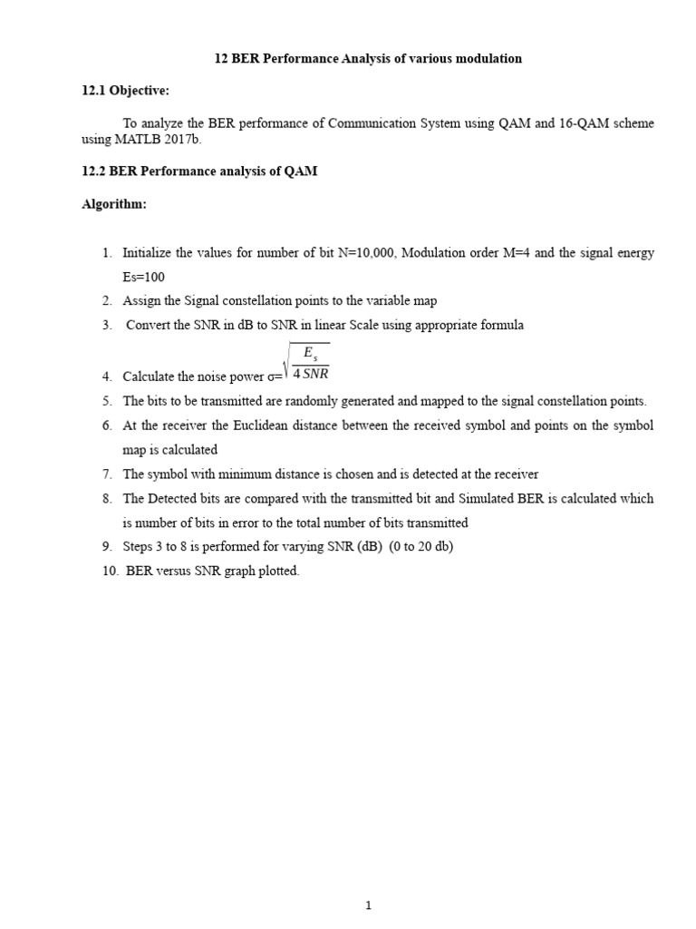 12 Ber Performance Analysis Of Various Modulation Pdf Information