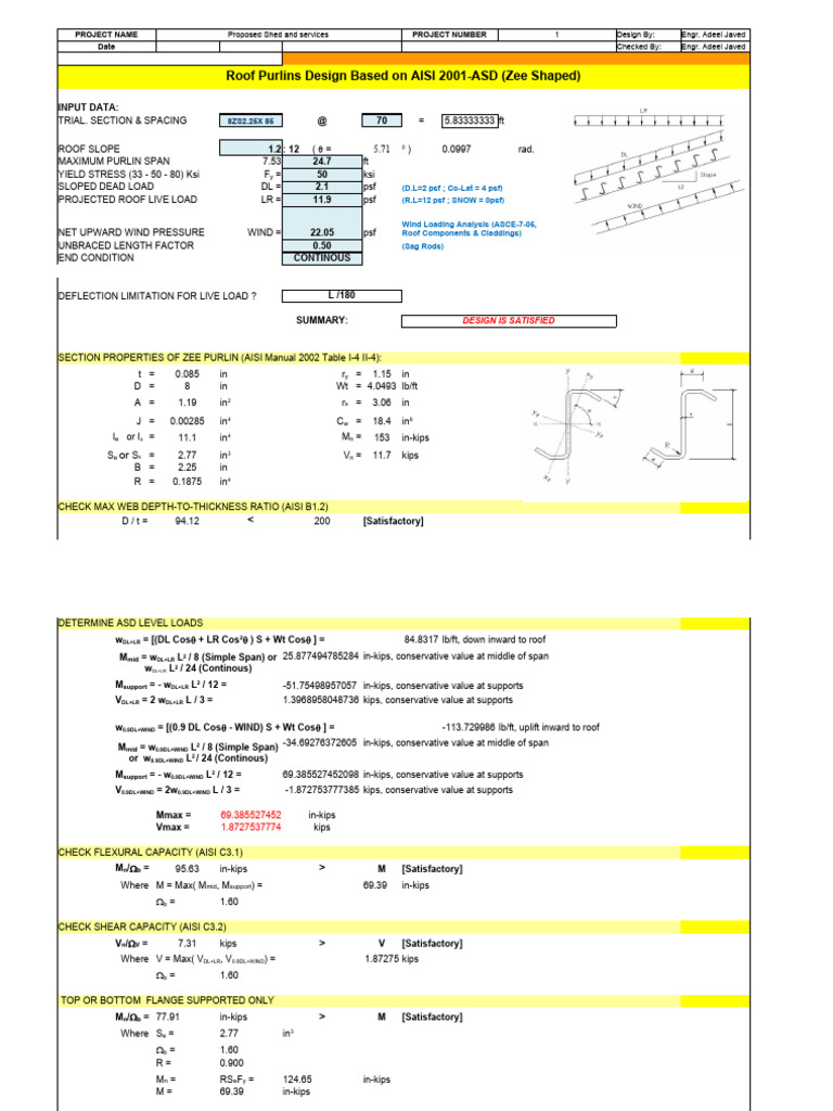 Zee Purlin Design Analysis Report | PDF | Solid Mechanics | Continuum ...