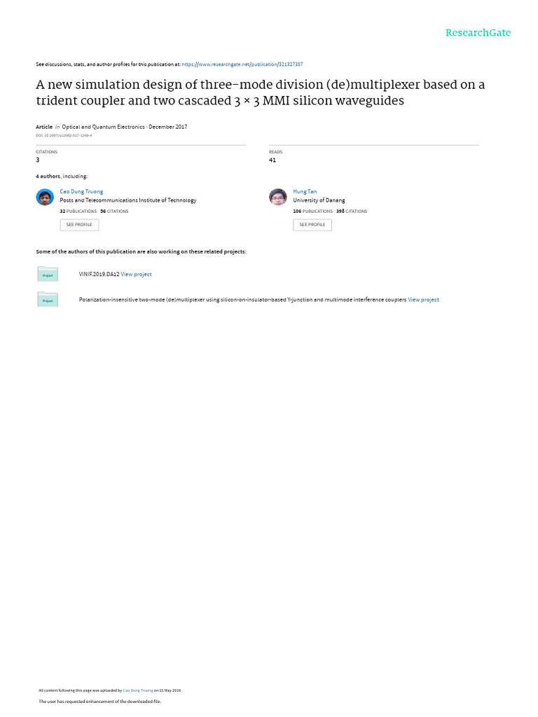 A New Simulation Design of Three-Mode Division (De) Multiplexer Based On A Trident Coupler and ...