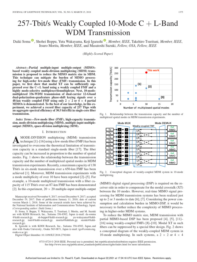 257 Tbit S Weakly Coupled 10 Mode C + L Band WDM Transmission | PDF ...