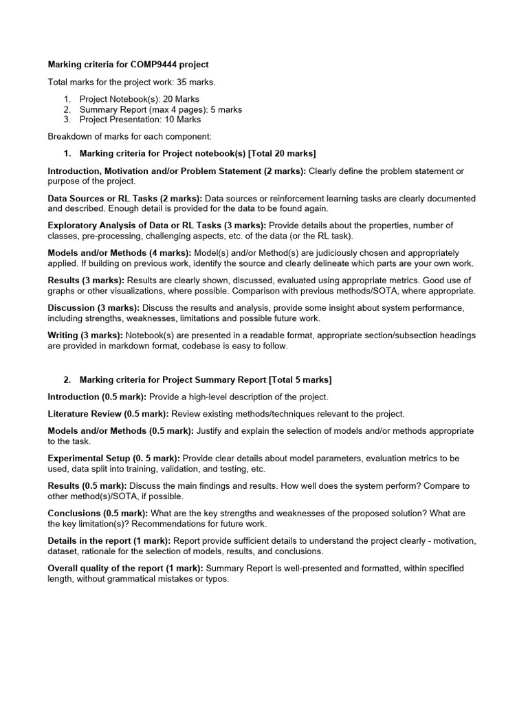 COMP9444 Project Marking Criteria | PDF | Science | Cognitive Science