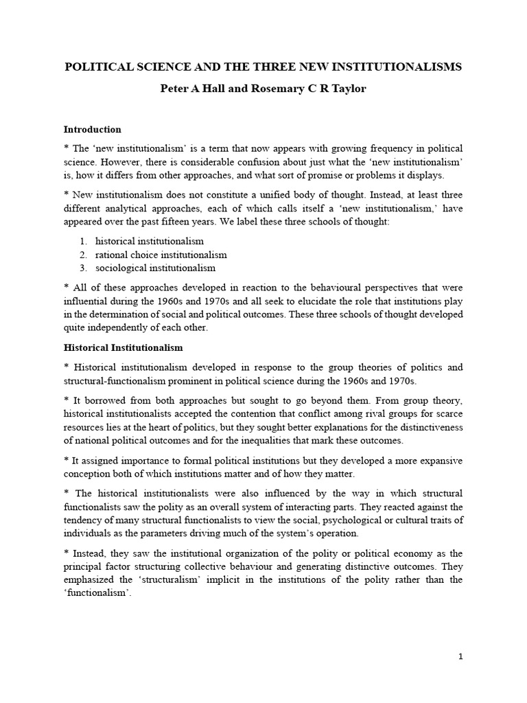 Traditional and Neo-Institutionalism | PDF | Institution | Sociology