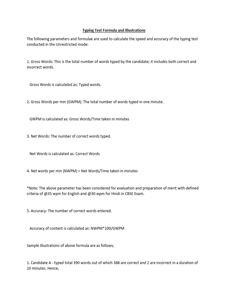 Typing Test Formula and Illustration | PDF