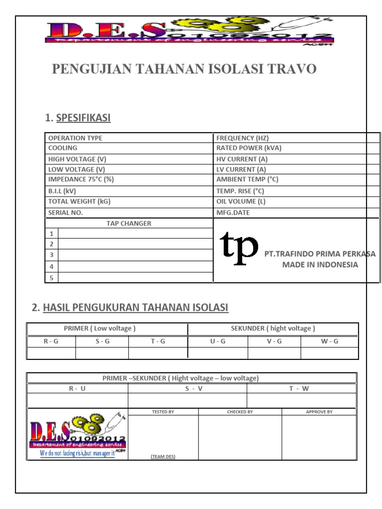 Form PENGUJIAN TAHANAN ISOLASI TRAVO | PDF | Science & Mathematics Form PENGUJIAN TAHANAN ISOLASI TRAVO | PDF | Science & Mathematics