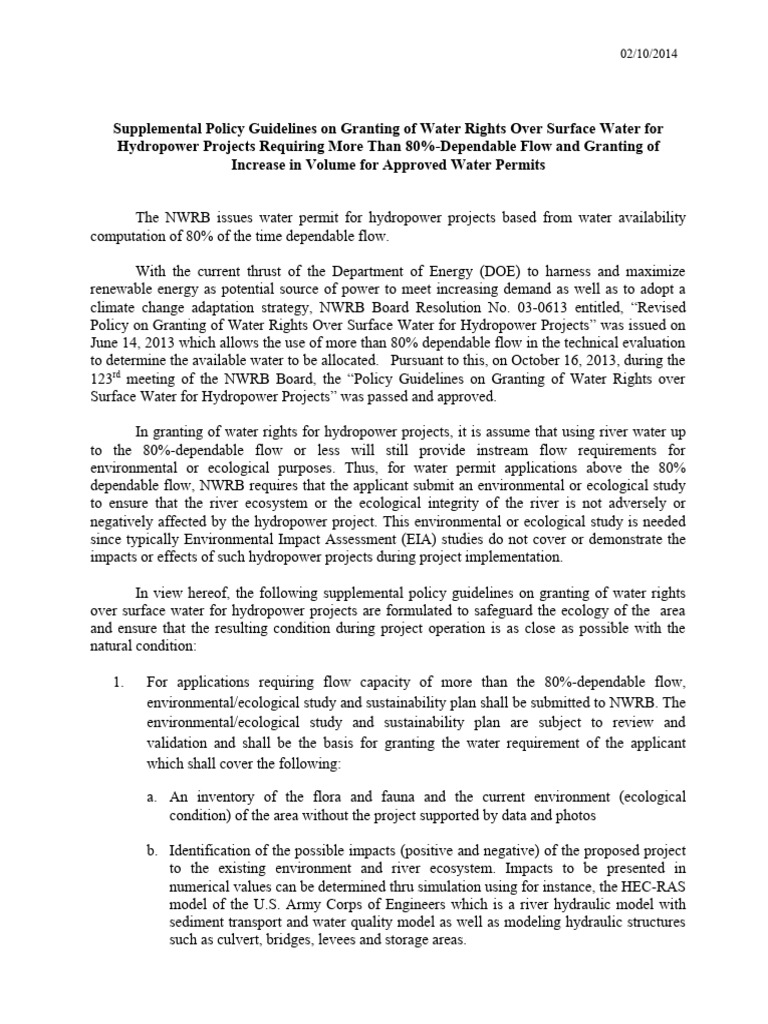 NWRB HydroPower Permitting Supplemental Guidelines | PDF | Hydrology ...