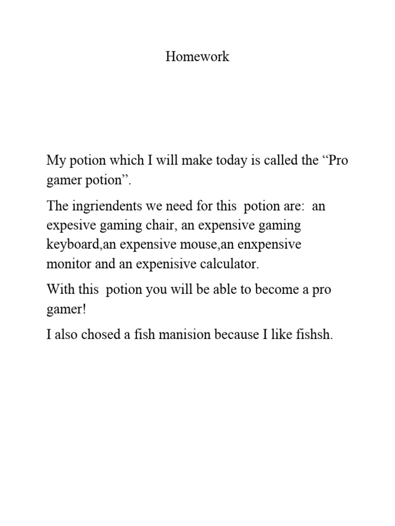 Homewor 1 | PDF | Games & Activities | Cooking, Food & Wine