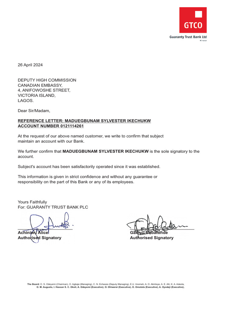 Reference Letter for Bank Account Verification | PDF | Automated Teller ...