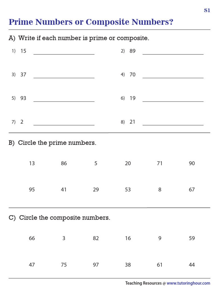 Prime vs Composite Numbers Worksheet | PDF