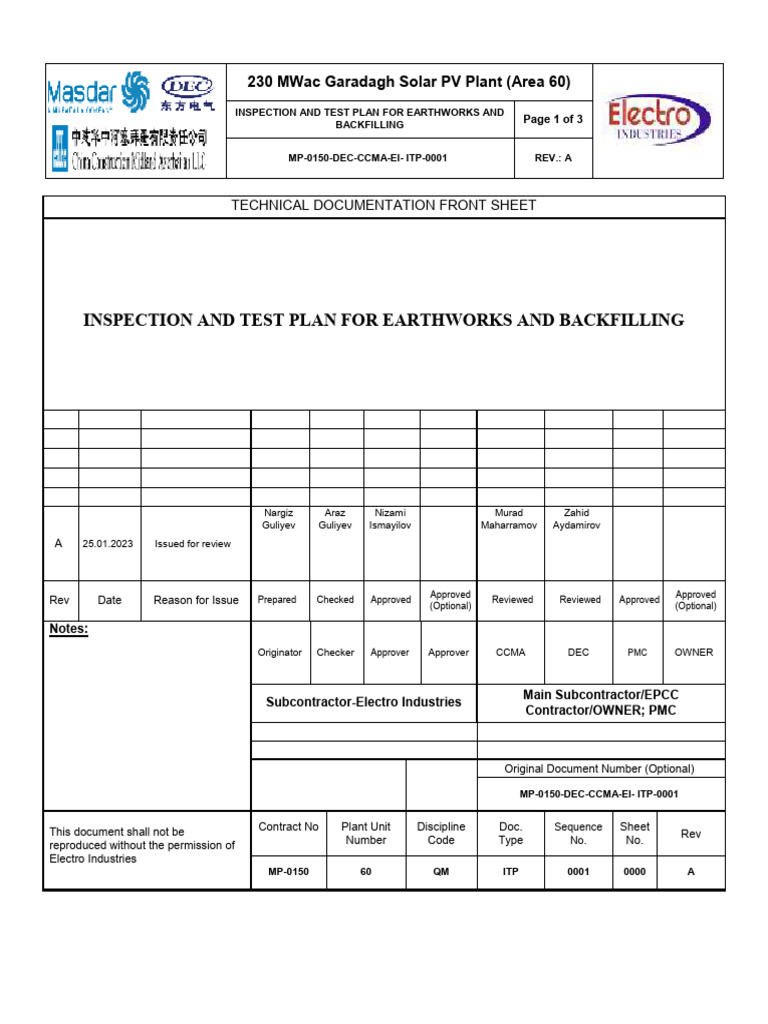Mp-0150-Dec-Ccma-Ei-Itp-0001-Inspection and Test Plan For Earthworks ...