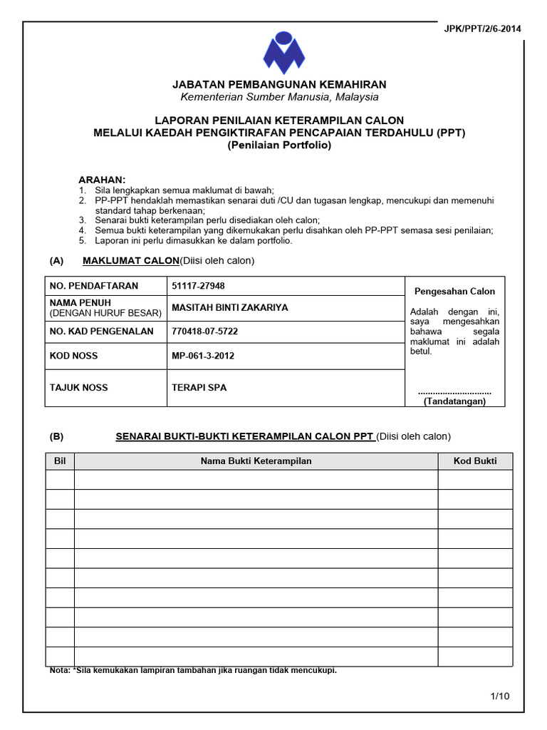 JPK PPT 2-6-2014 Laporan Penilaian Kererampilan Calon PPT - SPA L3 | PDF | Therapy