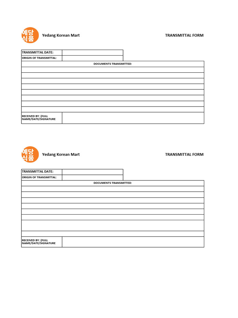 Yedang Korean Mart Transmittal Form | PDF