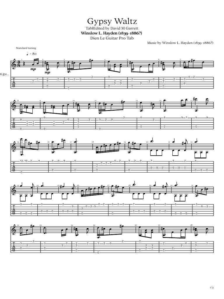 For Classical Guitar With TABs - Winslow L. Hayden - Gypsy Waltz | PDF ...