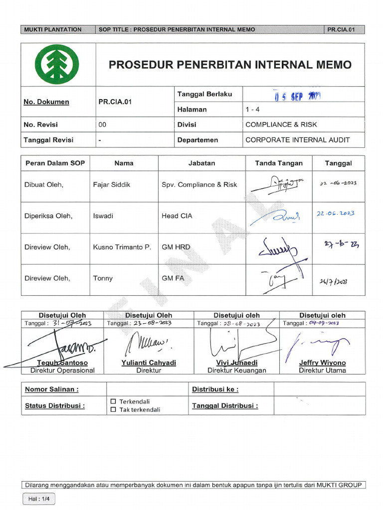 PR - CIA.01 - SOP Penerbitan Internal Memo | PDF
