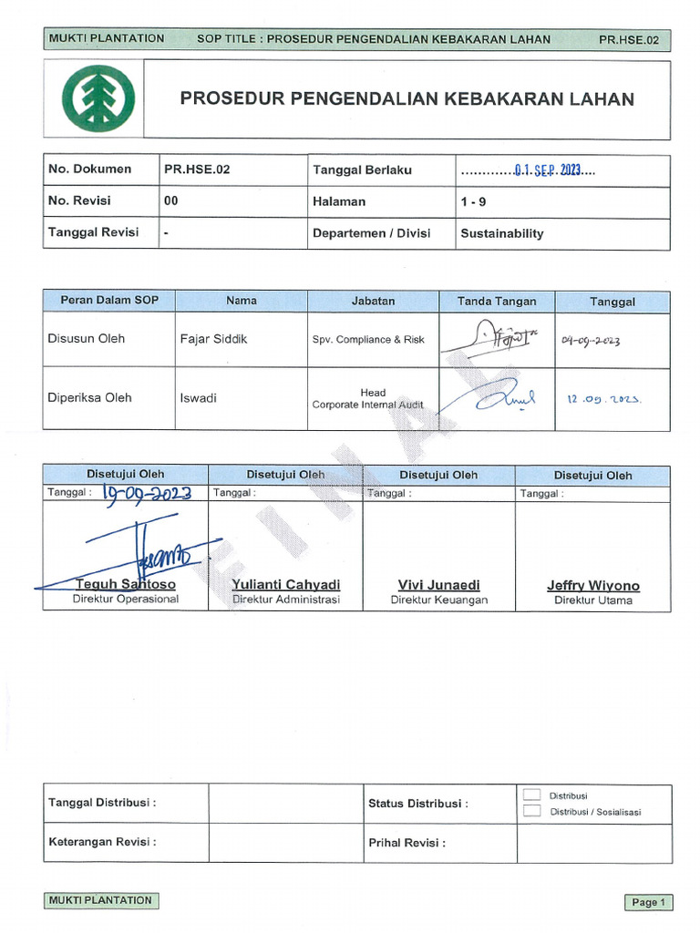 PR.HSE.02 - SOP Pengendalian Kebakaran Lahan | PDF