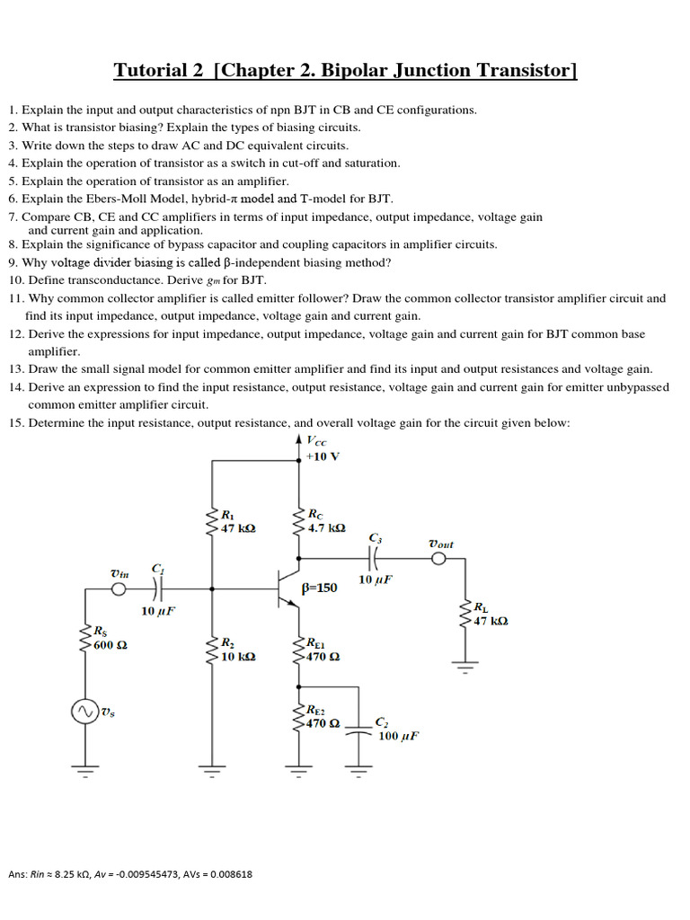 Tutorial 2 EDC | PDF | Bipolar Junction Transistor | Amplifier