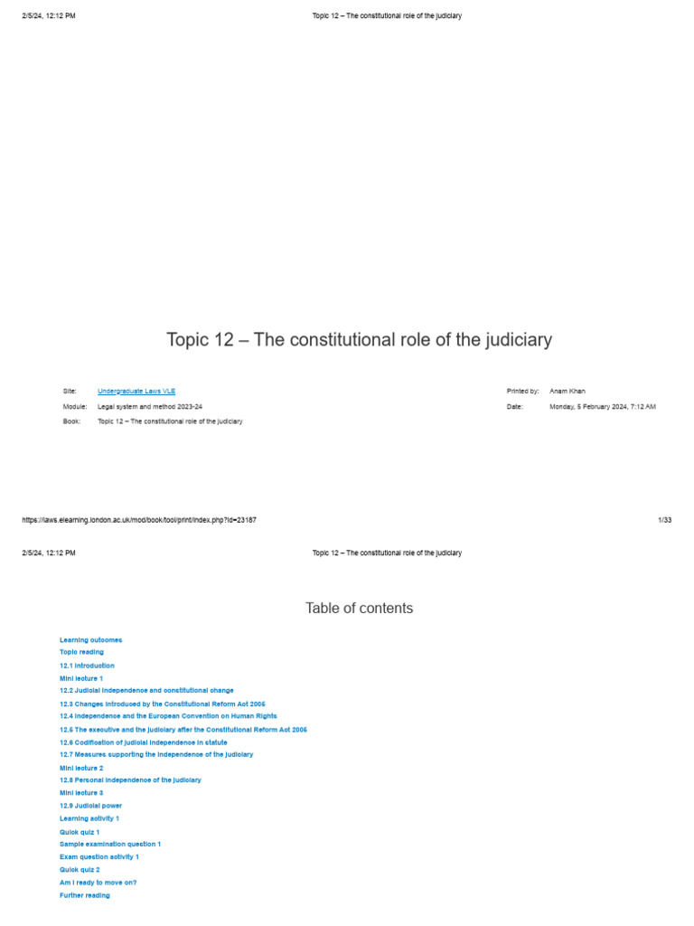 Topic 12 - The Constitutional Role of The Judiciary | PDF | Judiciaries ...