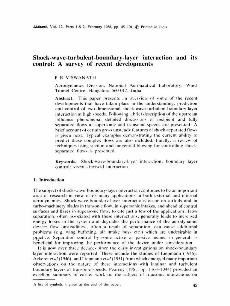 Shock-wave-turbulent-boundary-layer Interaction and Its Control a Survey of Recent Developments ...