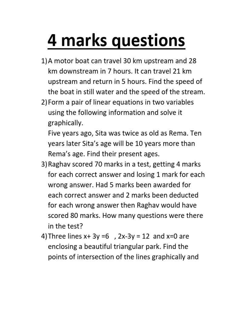4 Marks Questions | PDF