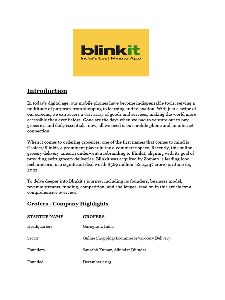 Blinkit Case Study | PDF | Franchising | Mergers And Acquisitions Blinkit Case Study | PDF | Franchising | Mergers And Acquisitions