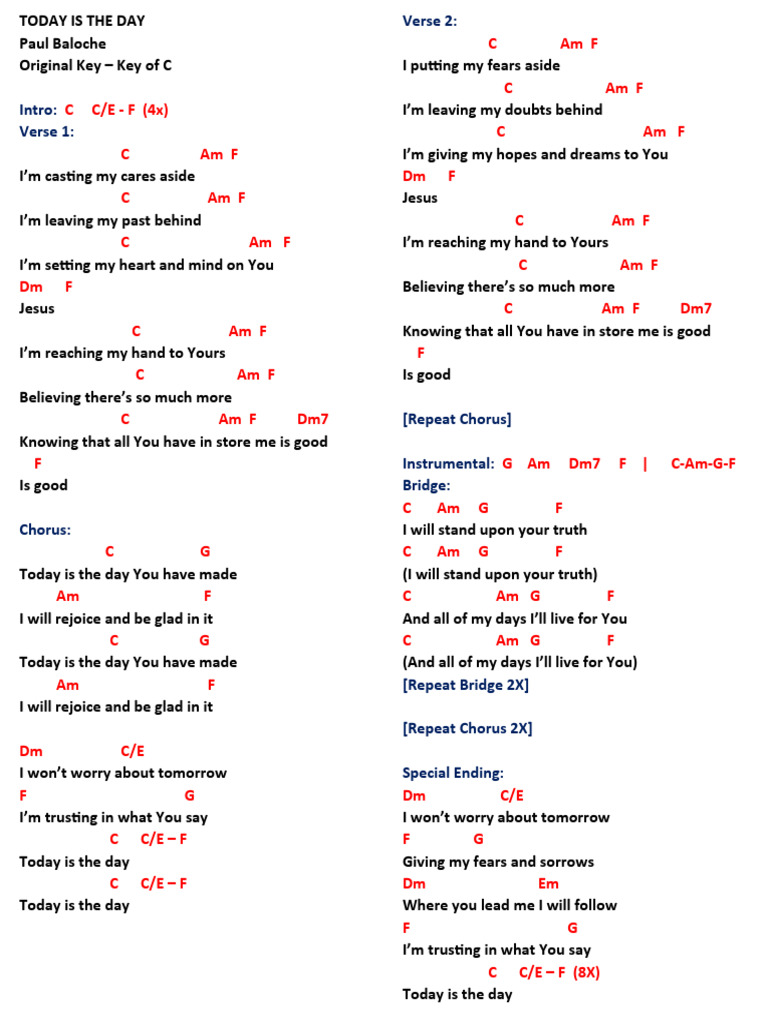 Today is the Day - Chords | PDF | Song Structure | Songs