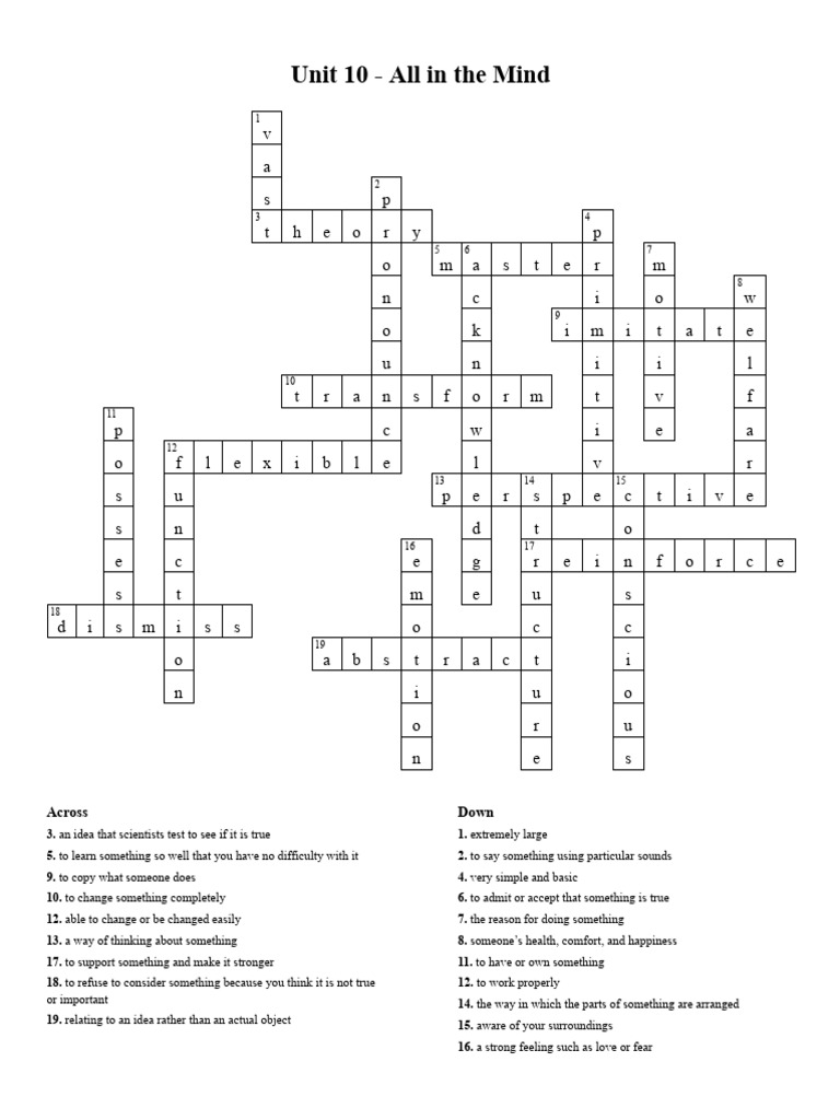 Vocabulary Crosswords Answer Key | PDF | Social Psychology | Cognitive Science