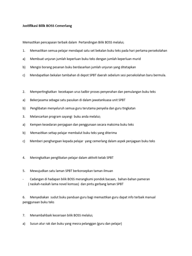 Justifikasi Bilik BOSS Cemerlang | PDF