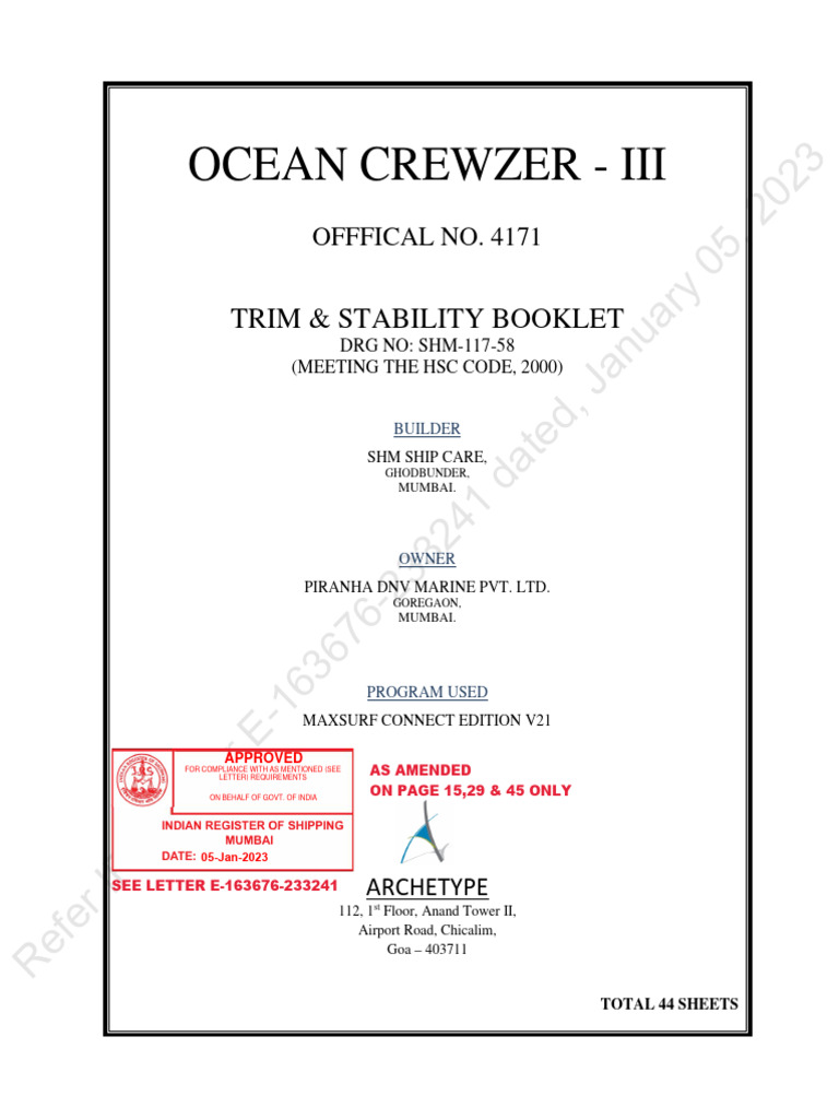 58 Trim & Stability Booklet - OC III (HSC Code) | PDF | Shipping | Naval Architecture