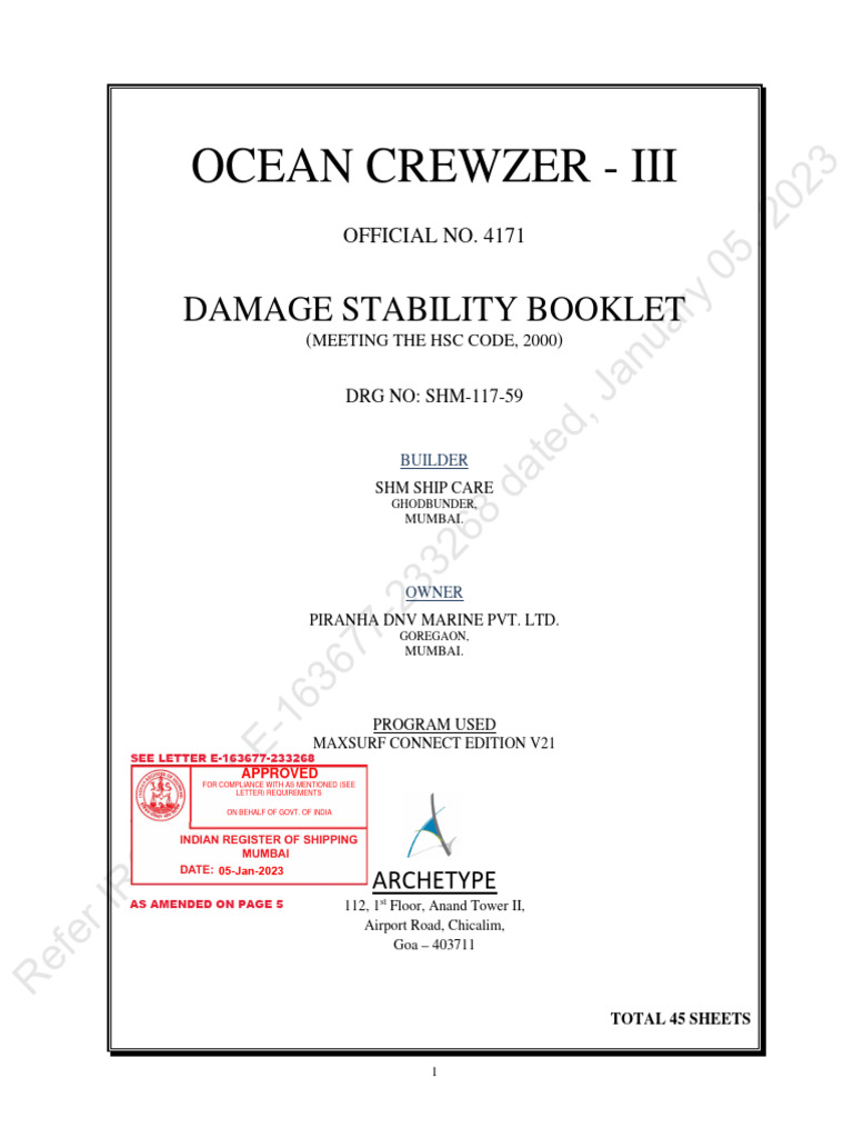 59 Damage Stability Booklet OC III (HSC CODE) | PDF | Hull (Watercraft ...