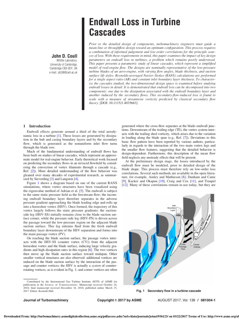 2017 - Endwall Loss in Turbine Cascade | PDF | Vortices | Boundary Layer